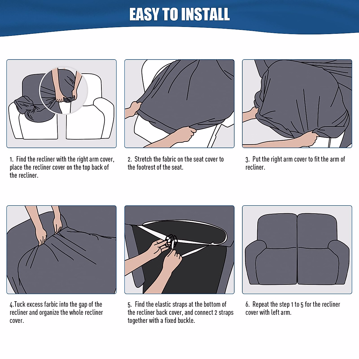 TAOCOCO Recliner Loveseat Slipcover, 2 Pieces Polyester Fabric Stretch Sofa Covers for 2 Seat Reclining Couch, Soft Washable Furniture Protector with Pockets (2 Seat, Dark Gray)