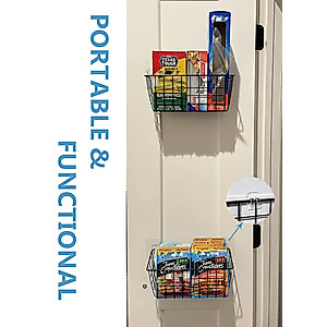 MaraFansie Hanging Kitchen Baskets Wire Storage Basket Adhesive Basket Over the Cabinet Door Organizer No Drilling, for Cabinet Pantry Organization and Kitchen, Bathroom, Storage, 2 Pack, Black