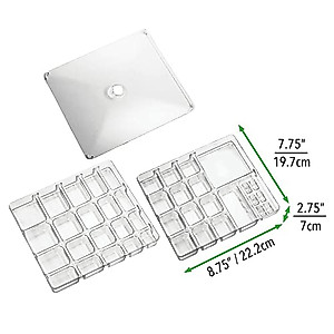 mDesign Stackable Plastic Storage Jewelry Box - 2 Organizer Trays with Lid for Drawer, Dresser, Vanity - Holds Necklaces, Bracelets, Bangles, Rings, Earrings - 3 Pieces - Clear