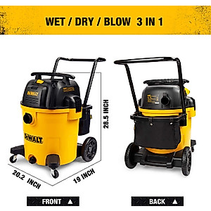 DEWALT 16 Gallon Poly Wet Dry Vacuum, 6.5 Peak HP 12 Amps Heavy Duty Vacuums, Cart Style Wet/Dry/Blower 3 in 1 Multifunction Shop Vacuum, Built-in Drain, DXV16PA