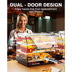 PYY Commercial Food Warmer Display - Countertop Hot Box Warming Cabinet for Restaurant Party Buffet, 3-Tier Electric Heating Case with Dual Insulated Door Suit for Pizza Hamburger, Black