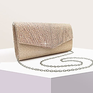 OOTD LAND Womens Evening Bag Glitter Sequins Clutch Purse for Wedding Party Prom Purse with Rhinestone (Champagne-2)