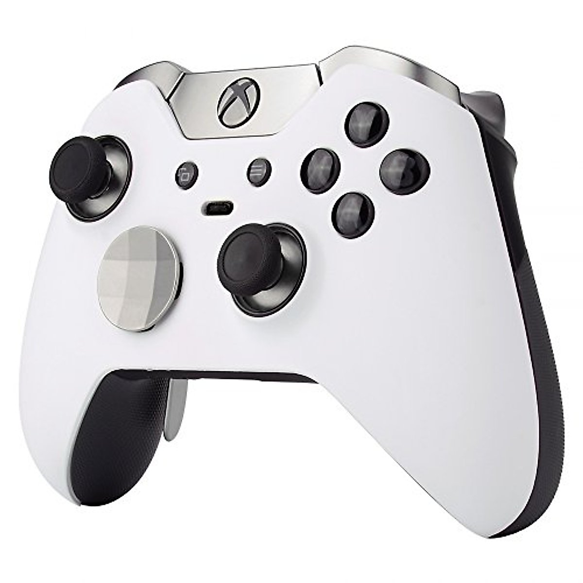 eXtremeRate Soft Touch White Replacement Faceplate Front Housing Shell with Thumbstick Accent Rings for Xbox One Elite Remote Controller Model 1698 - Controller NOT Included