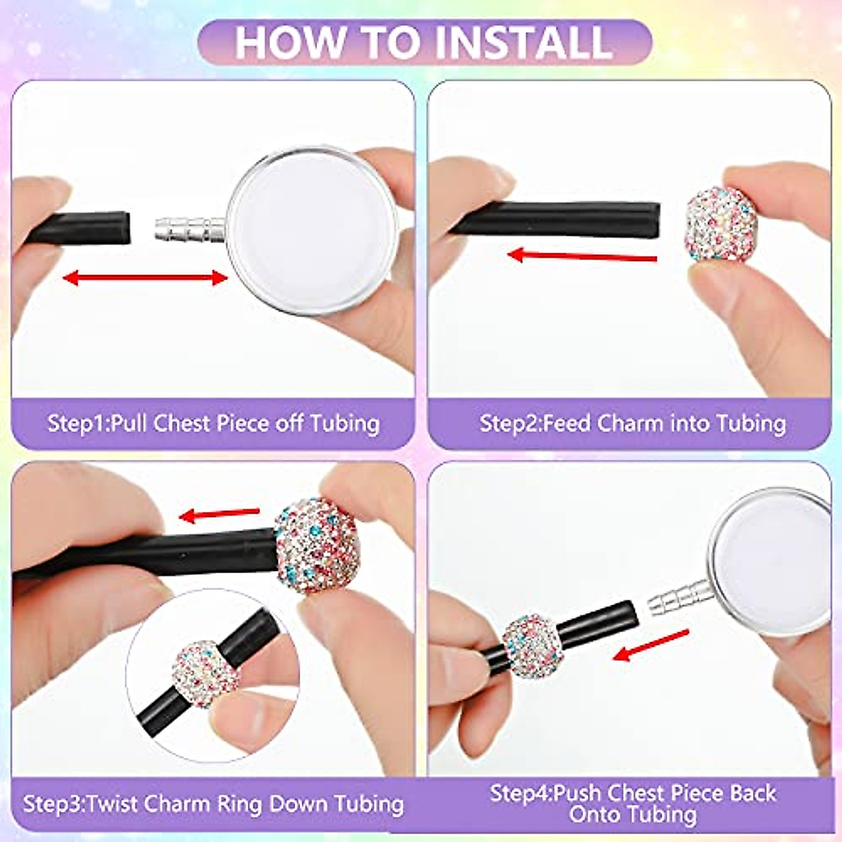 6 Pieces Stethoscope Decorations Stethoscope Charms Crystal Stethoscope Charm Bling Stethoscope Charm Round Stethoscope Charm for Nurses Doctors Veterinarians Technicians