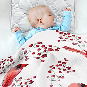 Ollabaky Cute Red Birds Baby Blanket for Boys Girls Cotton Throw Blanket Swaddle Blanket for Crib Stroller Nursery Receiving Blanket Infant Toddler Unisex 30"x40"