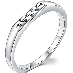 Jude Jewelers Stainless Steel Hammered Floral Narrow Signet Stacking Styel Promise Statement Anniversary Ring (Silver, 10)