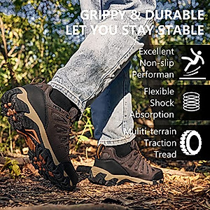 SHULOOK Men's Waterproof Hiking Shoes Lightweight Anti Slip Outdoor Ankle Boots Breathable Hike Trekking Trails Shoe Brown/Orange 10