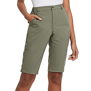 baleaf Women's Hiking Shorts Bermuda Long Knee Length Quick Dry Stretch Elastic Waist for Camping, Travel Sage Green Size XL