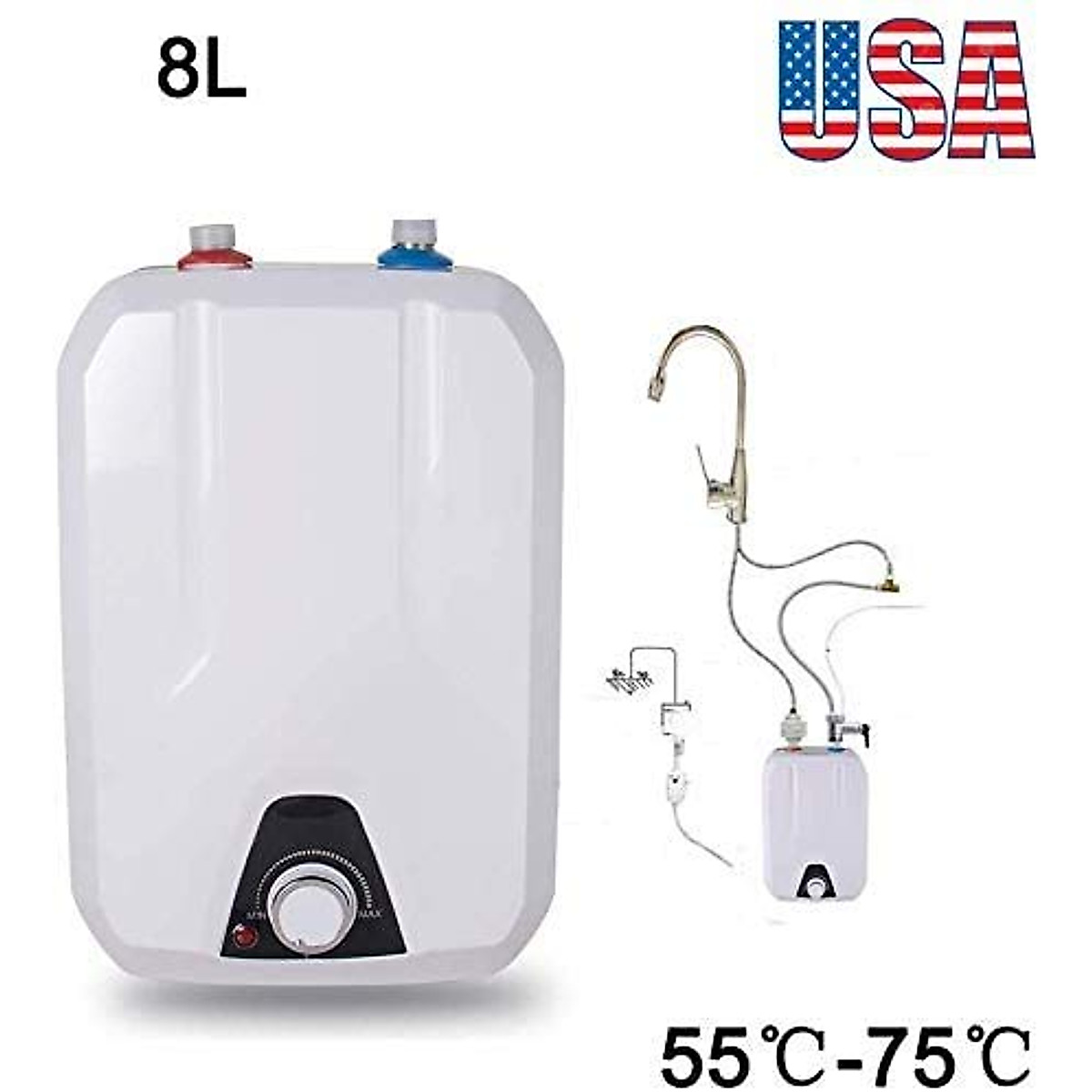 Electric Hot Water Heater, Fencia 110V 1500W 8L Electrical Hot Water Heater - Adjustable Temperature from 55℃-75℃ - Best for Kitchen, Rest Room, Household - Shipping From USA (Square)