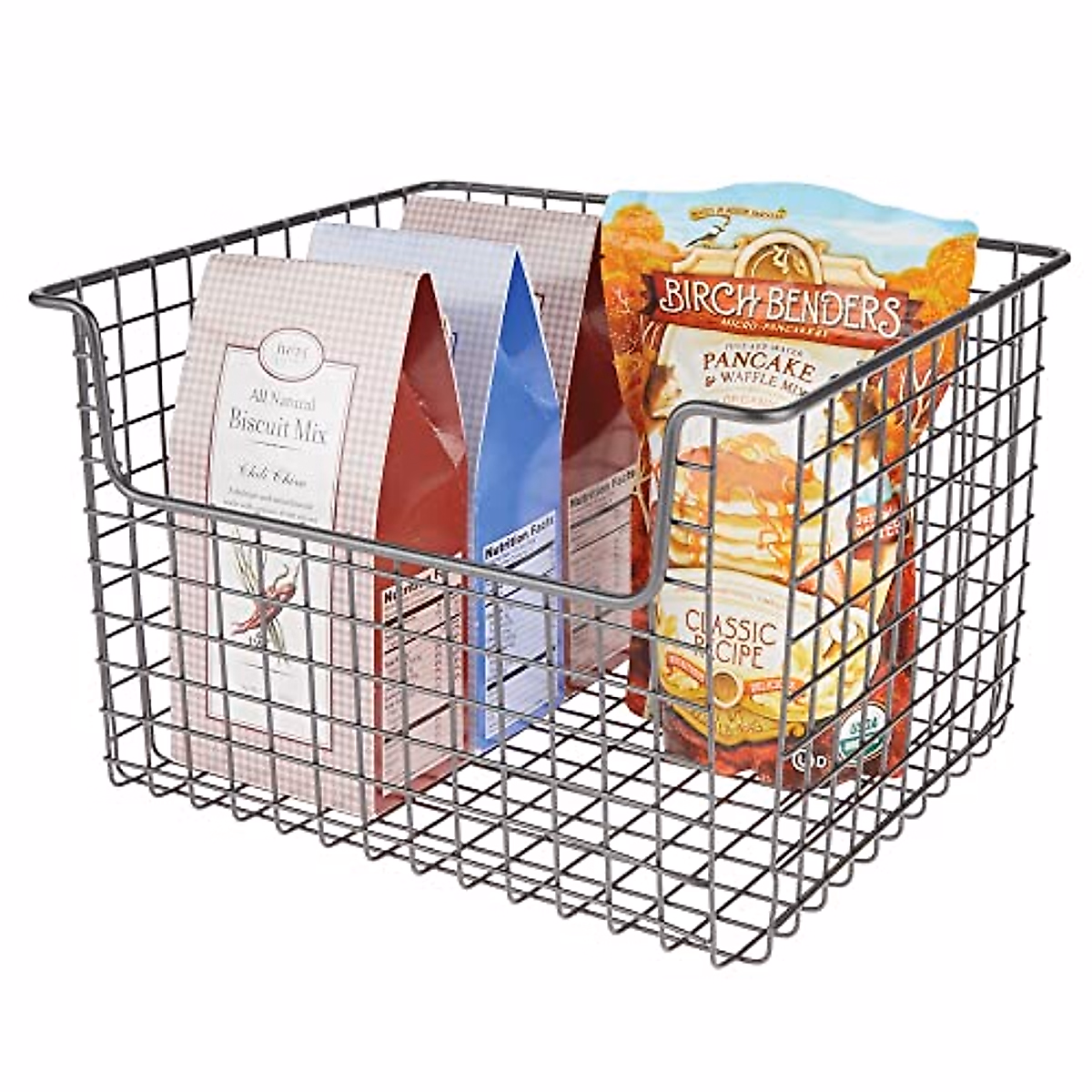mDesign Metal Wire Food Storage Basket Organizer with Front Dip Opening for Organizing Kitchen Cabinets, Pantry Shelf, Bathroom, Laundry Room, Closets, Garage, Concerto Collection, 8 Pack - Dark Gray