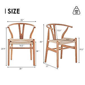 STARY Wood Wishbone Dining Room Chairs Mid Century Modern Wooden for Your Beach House, Fully Assembled, Nature - Set of 2