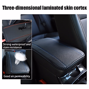 Miytsya Four Seasons Universal Armrest Box Mat, Fiber Leather Embossing, Waterproof Car Armrest Seat Cover Center Console Mat (Blue)