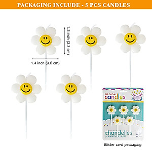 5 PCS White Flower Shaped with Smiling Face Birthday Candles, Daisy Candles Cake Decorations Cake Cupcake Toppers