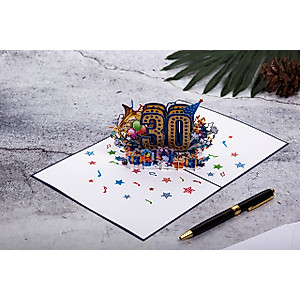 DKT HANDMADE Happy Birthday Pop Up Card - Pop Up Happy Birthday Card, Happy Birthday Number Age (Number Age 30th - Blue)