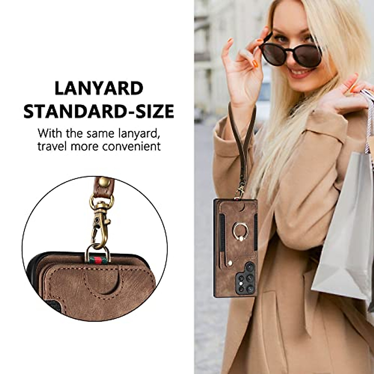 S22 Ultra Case,Card Holder Wallet for Galaxy S22 Ultra Case,Ring Holder Stand,RFID-Blocking,Wrist Strap,Camera Protector,Leather Protective Magnetic Flip Cover for Samsung S22 Ultra Case (Brown)