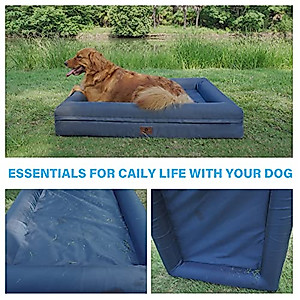 Hygge Hush 100% Waterproof Dog Bed, Washable Dog Bed with Removable Cover and Bolster, Orthopedic Dog Bed with Nonskid Bottom(Navy Blue,36"x27")