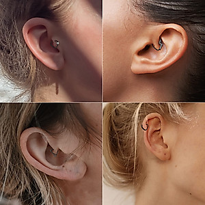 ORAZIO 9 Pairs Heart Daith Earring Cartilage Earrings Hoops Septum Nose Rings for Women Men Stainless Steel Helix Rook Snug Lobe Conch Daith Piercing Silver/Gold/Black/Rose Gold Tone Piercing Earrings