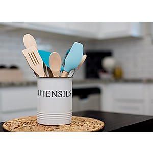 Kitchen Utensil Holder - Farmhouse Decor for Home - White Crock Organizer Caddy - Great for Large Cooking Tools by H+K Designs