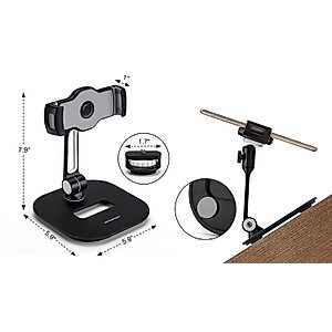 AboveTEK Aluminum iPad Stand, Foldable 360 Swivel Tablet Stand for Kitchen, Bedside, Office, POS, Showroom, Reception, Black