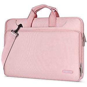 MOSISO 360 Protective Laptop Shoulder Bag Compatible with MacBook Air 15 inch M2 A2941 2023/Pro 16 inch M3 M2 M1 2023-2019, 15-15.6 inch Notebook,Matching Color Sleeve with Belt, Pink