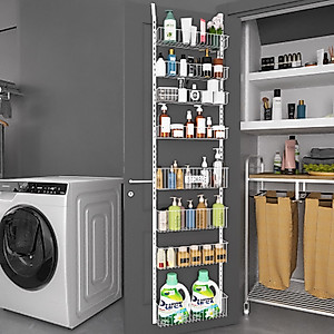 Shengsite Over Door Pantry Organizer, Detachable Alloy Steel Storage Rack, 4 Large and 4 Small Baskets, Ideal for Kitchen, Bathroom, Table Food Storage