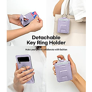 GOOSPERY EZ Mount Wallet Compatible with Galaxy Z Flip 4 Case, Card Holder Loopy Ring Adjustable Kickstand with Horizontal/Vertical [Compatible with Wireless Charging], Lavender