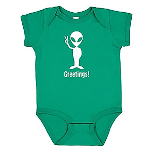 Rocket Bug Greetings Alien Baby Bodysuit, Kids Soft, and Short Sleeve Cotton Bodysuit, Newborn Baby Girl & Boy Gift - (12-18 months, Green)