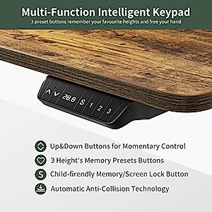 FEZIBO Height Adjustable Electric Standing Desk with Keyboard Tray, 40 x 24 Inches Sit Stand up Desk with Splice Board, Black Frame/Rustic Brown Top