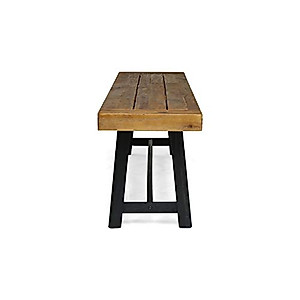 Christopher Knight Home Toby Outdoor Acacia Wood Bench, Sandblast Teak Finish and Black