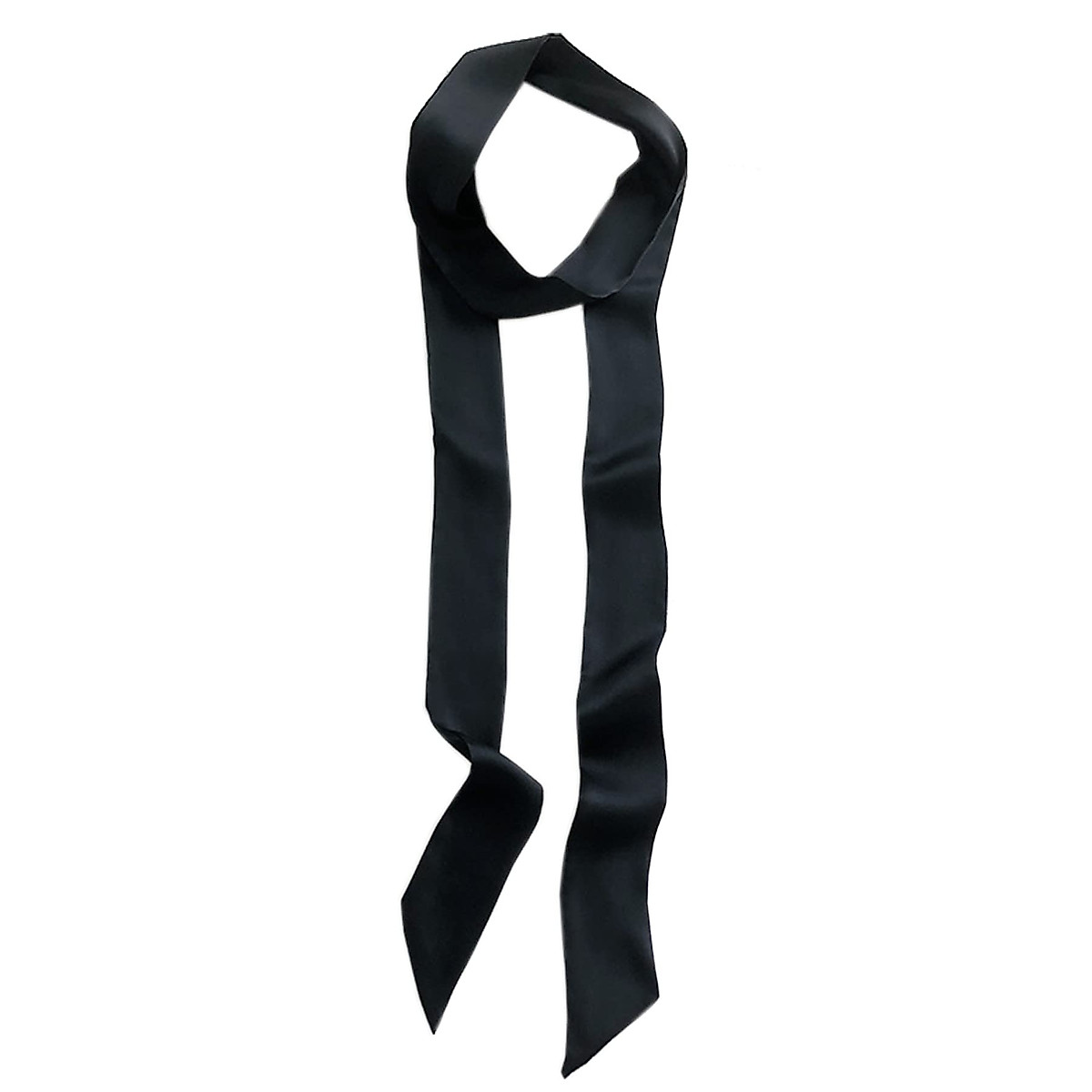 GUZOSJO Solid Color Long Neckerchief Pure Skinny Scarf Necktie Handbag Wrap Handle Satin Belt (Black)