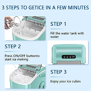 Antarctic Star Countertop Ice Maker Portable Ice Machine with Handle,Self-Cleaning Ice Makers, 26Lbs/24H, 9 Ice Cubes Ready in 6 Mins for Home Kitchen Party Bar Green