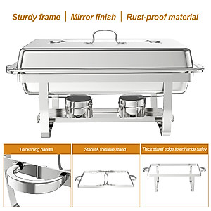 Lifezcime 2 Pack Chafing Dishes Buffet Set, 8QT Stainless Steel Chafers with Foldable Frame, Catering Food Warmers with Full Size & Half Size Pans for Weddings, Party, Banquet