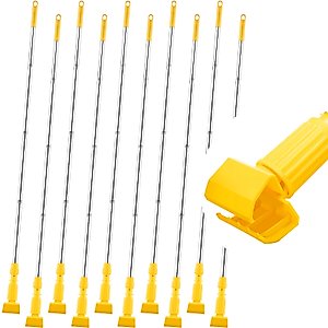 Nuogo 10 Pcs Mop Handle Commercial Heavy Duty 62 Inch Metal Mop Stick Replacement Yellow Replaceable Mop Stick with Jaw Clamp for Industrial and Household Floor Cleaning(Mop Head Not Included)