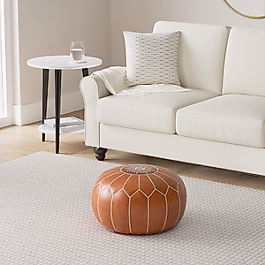 Marrakesh Gallery Genuine Leather Round Pouf Unstuffed - Moroccan Ottoman Footstool, Footrest Cover - Boho Decor - Bohemian Living Room, Bedroom, Kids Room, Gift & Wedding
