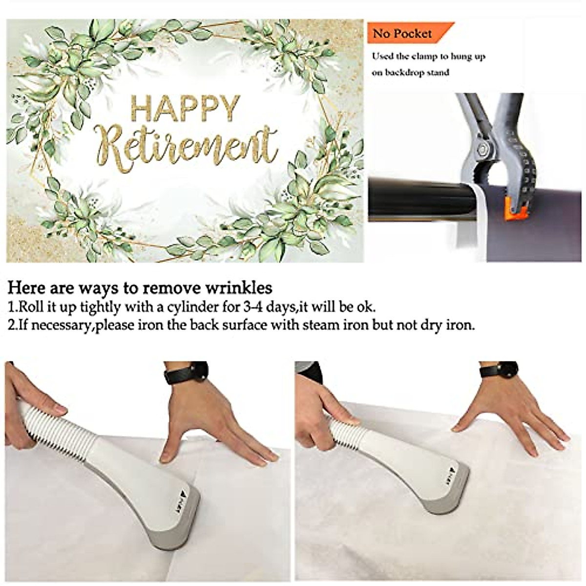 Avezano Sage Green Retirement Party Decorations Sprinkle Gold Dots Happy Retirement Backdrop Greenery Leaves Retire Photoshoot Background Banner (7x5ft)