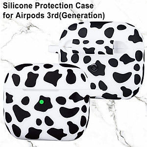 Silicone Cow Airpods 3 Case 2021, YOMPLOW Case Cover for Apple Airpods 3rd Generation Floral Print Soft Flexible Cover for Air Pod 3 Women Girls, Skin with Keychain - Black Cow