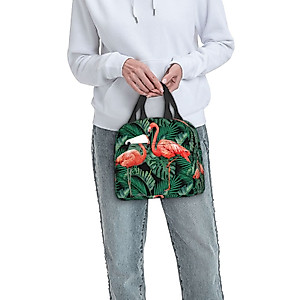 Docsckus Insulated Lunch Bag Water-resistant Cooler Tote Box with Zipper for Women Work Picnic Travel Pink Flamingo Palm
