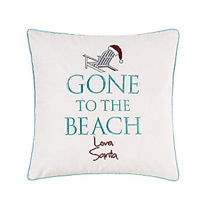 C&F Home Gone to The Beach Love Santa Pillow Winter Xmas Christmas Decor Decoration Embroidered Throw Pillow for Couch Chair Living Room Bedroom 18 x 18 White