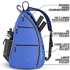 Athletico Sling Bag - Crossbody Backpack for Pickleball, Tennis, Racketball, and Travel for Men and Women (Blue)