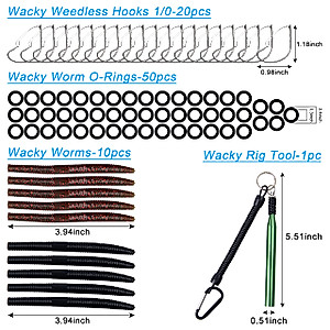 Wacky Rig Worm Hooks Fishing Tool Kit, 81PCS Fish Worm O Rings Set Weedless Hook for Largemouth and Smallmouth Bass Fishing