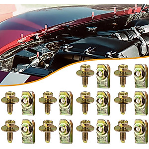 URMECCH 20x Body Bolts M6-1.0 x 20mm Long - 10mm Hex - 17mm Washer - 20x U-Nuts Clips Engine Under Cover Undertray Splash Shield Guard Bumper Fender Liner Push Retainer Fastener, Yellow Zinc Finish