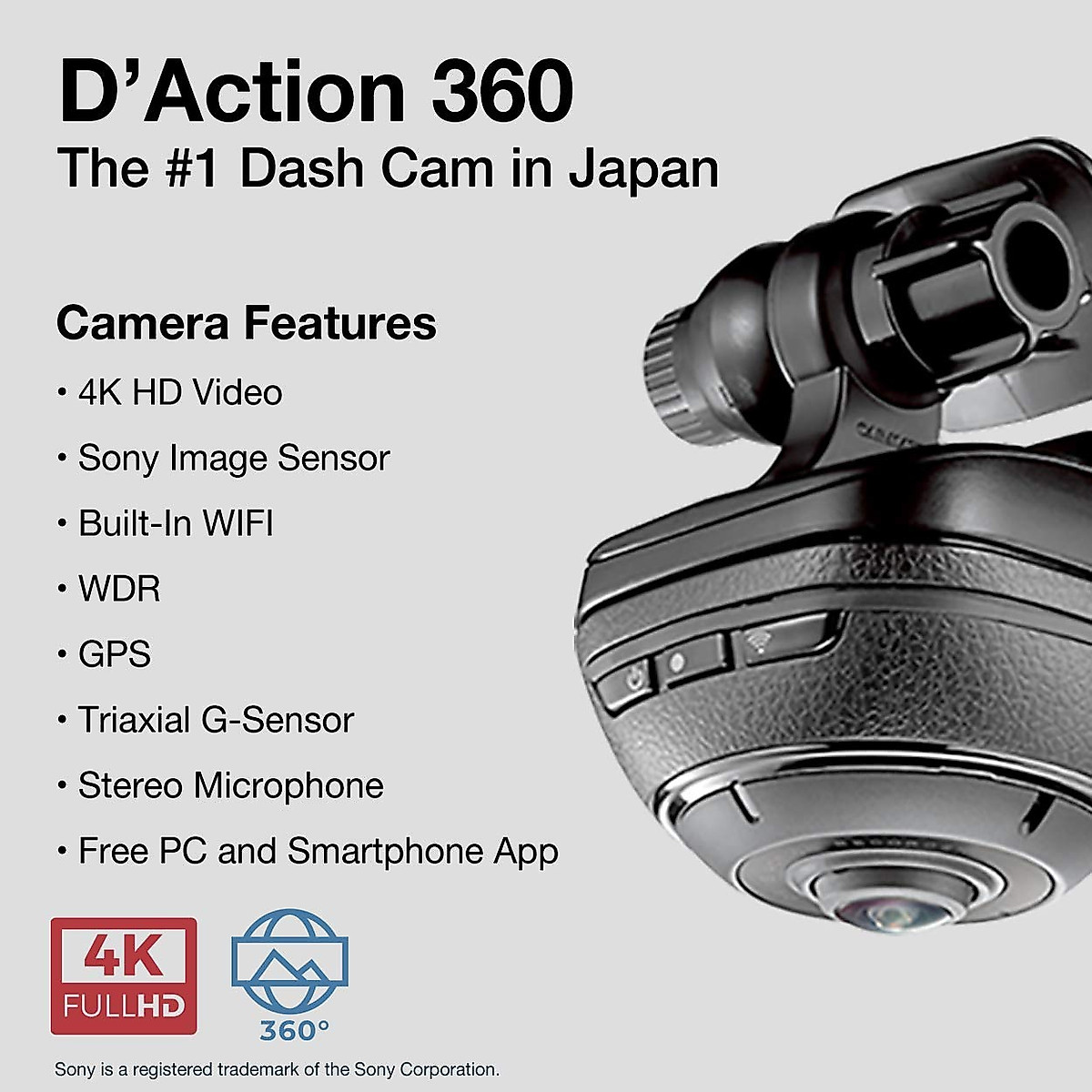 RAZO DC3000A d’Action 360, 360 Degree Dash Cam: 4K Dash Camera for Car with Built-in WiFi and GPS, Sony Video Sensor, WDR, 3-Axis G-Sensor, Stereo Microphone, Complete Car Camera Video Security