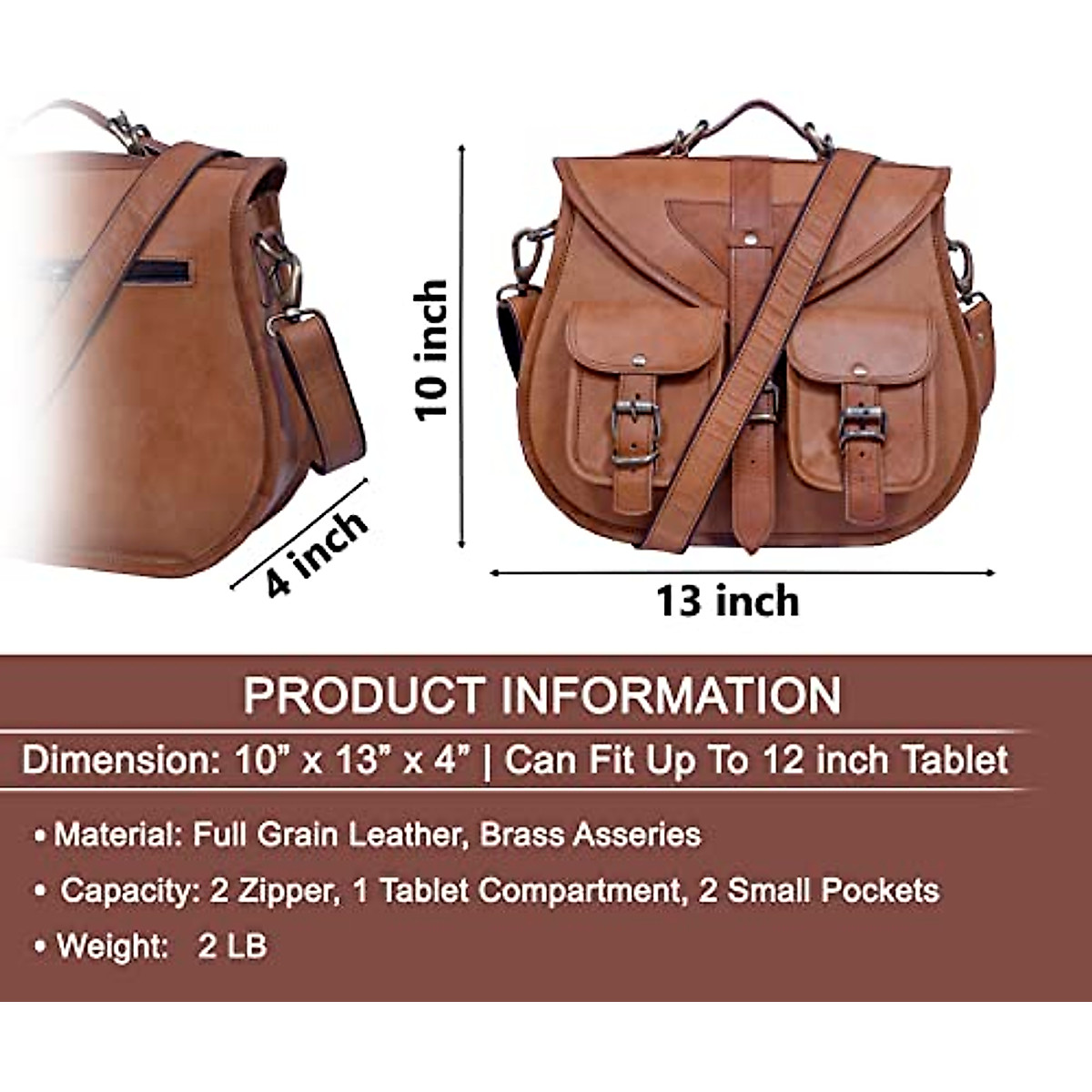 JINALEXIA LEATHER Real Leather Purses for Women Crossbody Bag Designer Handbags Shoulder Purse Satchel Bags for Women Cute Vintage Saddle Crossover, Brown