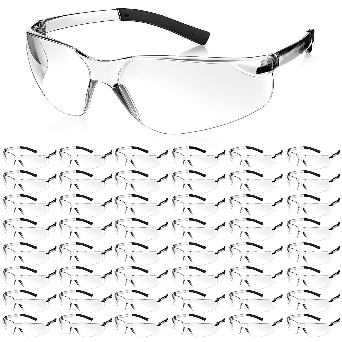 Queekay 50 Pcs Safety Glasses Impact UV Scratch Glasses Bulk Eye Protection for Men and Adolescents Working Lab Construction Science (Clear)