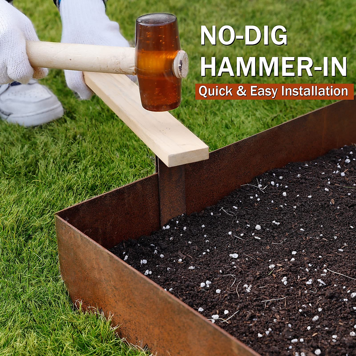 Worth Garden 6-Pack Pre-Rusted Cor-Ten Steel Landscape Edging - 40" L x 5.5" H (20ft Total) - No-Dig Hammer-in Heavy Duty 14-Gauge Metal Edging Border w/Clips & Protection Strips - Edge for Lawn Yard