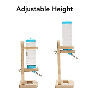 (2-Pack) 4oz Small Pet Water Bottle with Bamboo Stand (Blue) - Adjustable Height Free-Standing Water Bottle Holder for Gerbils, Hamsters, and Rats - Stand Made from All-Natural Nail-Free Bamboo