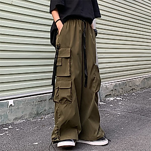 Women Joggers Goth Y2K Baggy Loose Pants Outdoor Cargo Pants Punk Streetwear (Army Green,L)