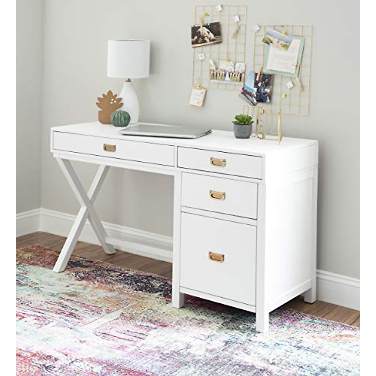 Linon White Modern Classic Side Storage Sadie Desk