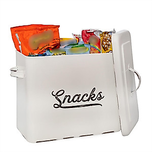 AuldHome Rustic Snack Bin, White Enamelware Snack Container Perfect for Single Serving Snacks