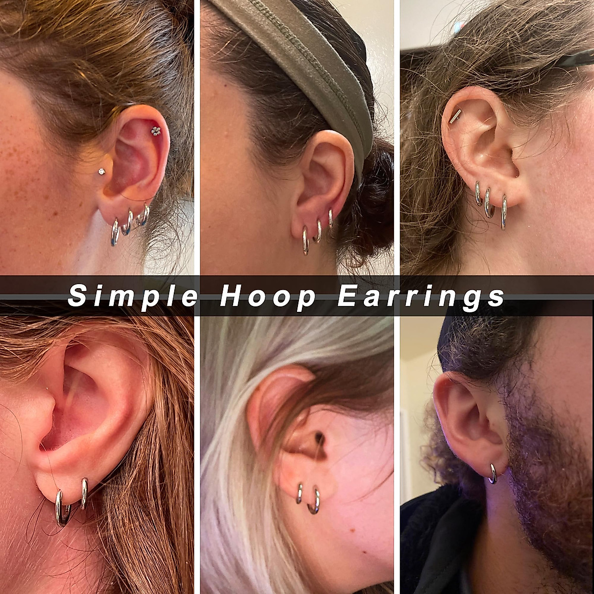 Milacolato 925 Sterling Silver Small Hoop Earring for Women Men 14K White Gold Plated Huggie Hoop Earrings Hypoallergenic Cartilage Helix Piercing Sleeper Hoop Earrings for Sensitive Ears 8mm